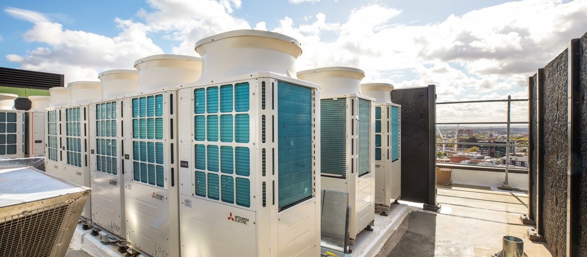 Mitsubishi Air-conditioning Units on Roof of Building